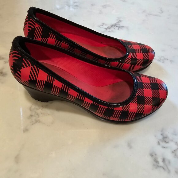 CROCS | Shoes | Crocs Lydia Lumberjack Buffalo Plaid Wedge Heels Womens ...